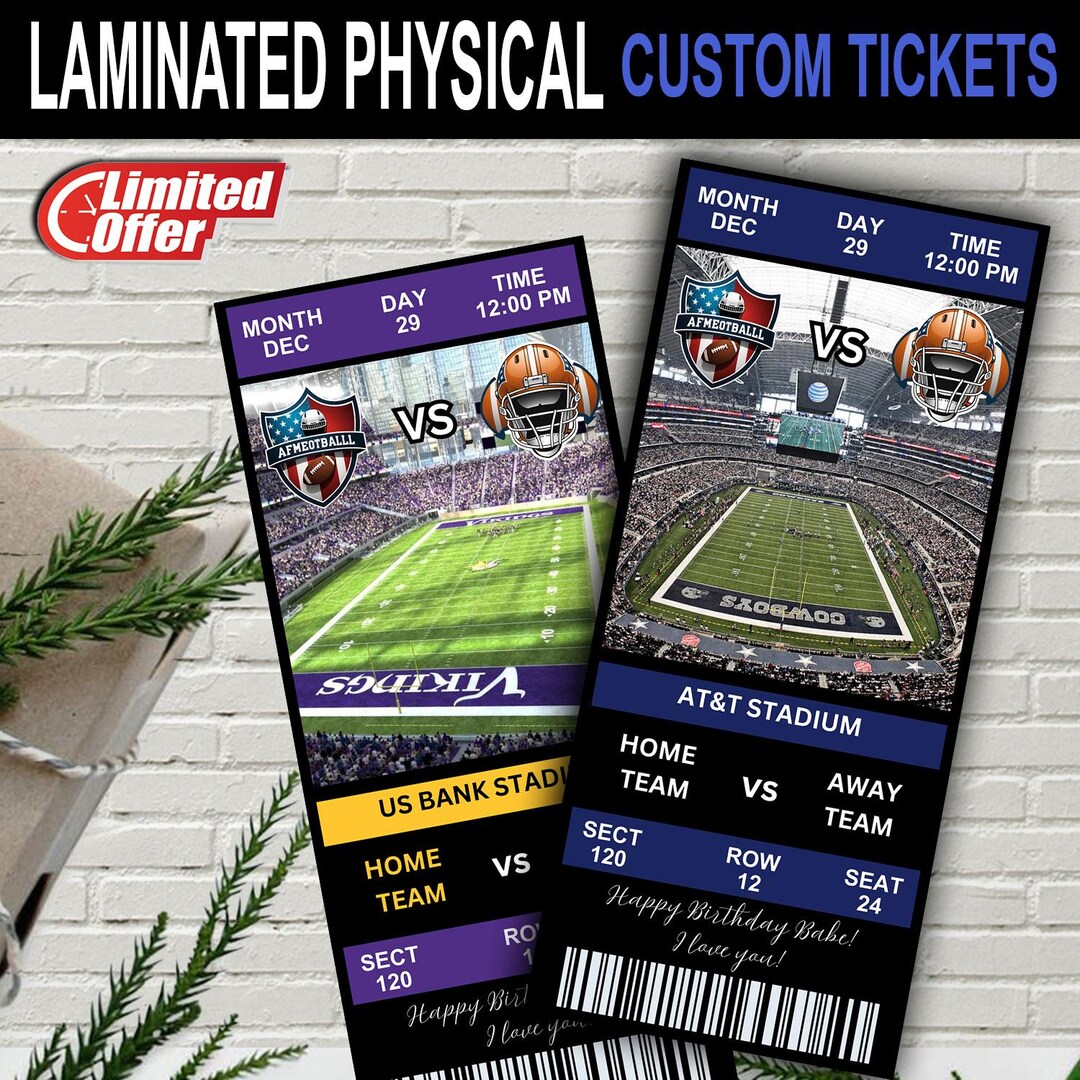 Laminated Physical Sporting Event Ticket, Customizable Football Ticket ...
