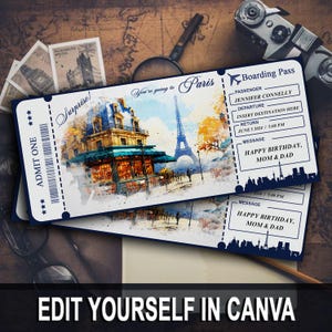 Paris Surprise Trip Reveal Tickets, Printable Surprise Paris Ticket ...