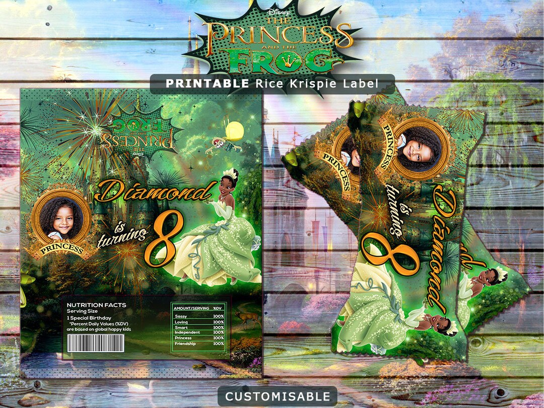 PRINCESS TIANA Personalized Birthday Rice Krispie Labels , Princess ...