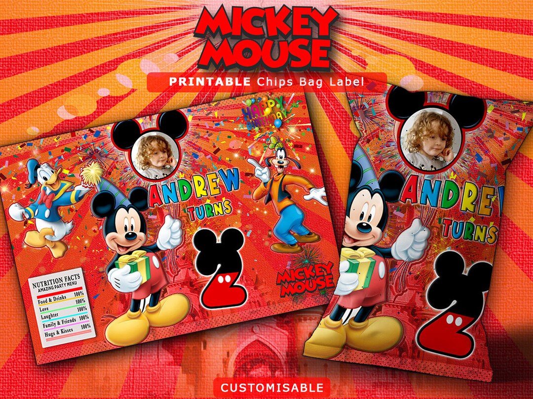 Kids Birthday Chips Bag Labels Printable, Mickey Printable Chip Bag ...