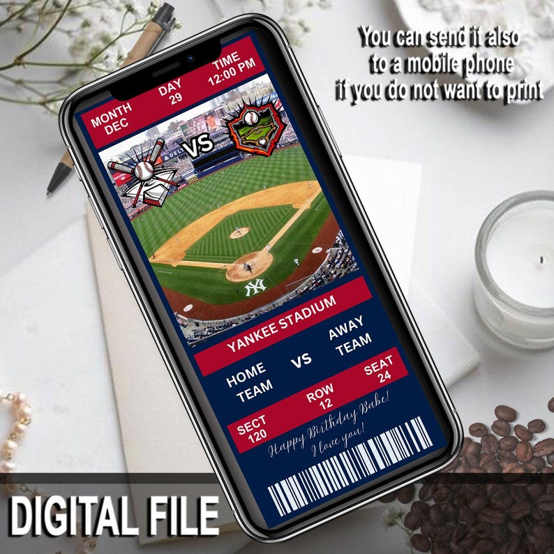 Baseball Game Ticket, Christmas Baseball Ticket, Printable Baseball ...