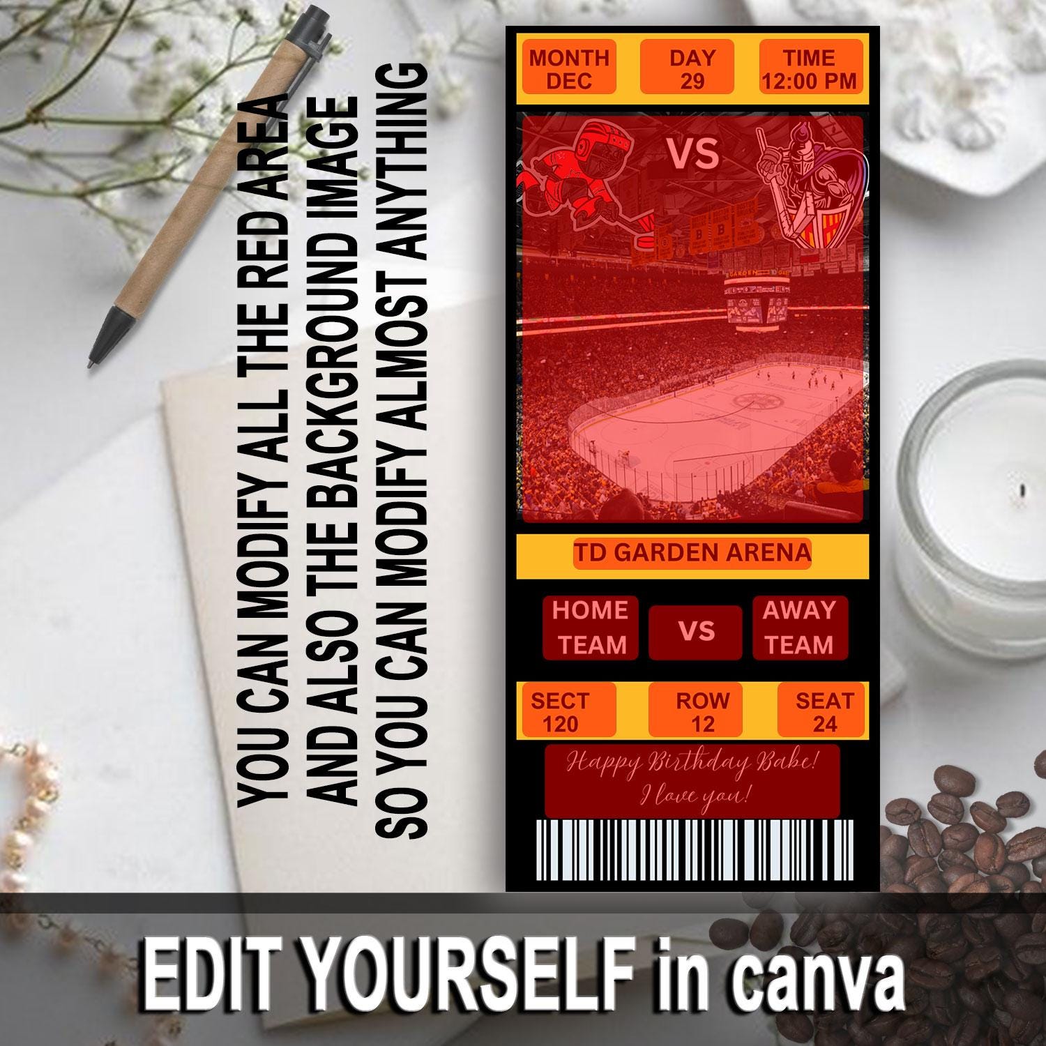 Custom Hockey Game Ticket: Editable Canva Template (digital Download ...