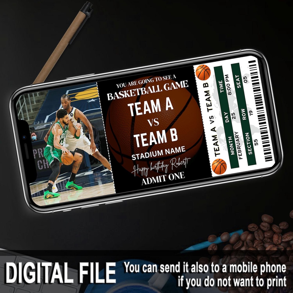 Custom Basketball Game Ticket: Printable, Editable Canva Template - Etsy
