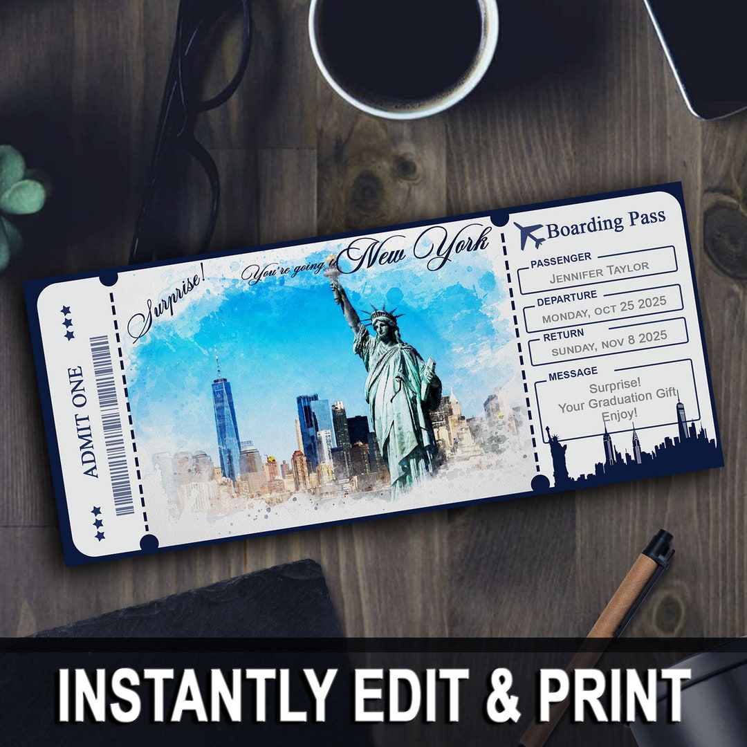 New York Surprise Holiday Boarding Pass, Boarding Pass Printable Ticket ...