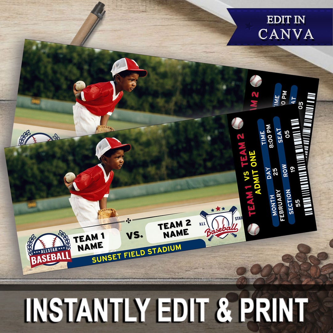 Baseball Game Ticket, Birthday Baseball Ticket, Printable Baseball ...