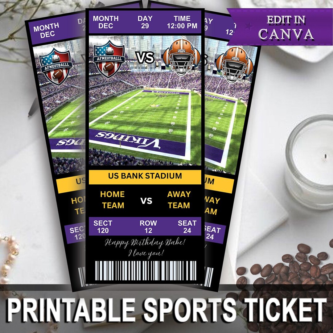 Personalized Football Ticket Custom Sports Game Ticket Printable ...