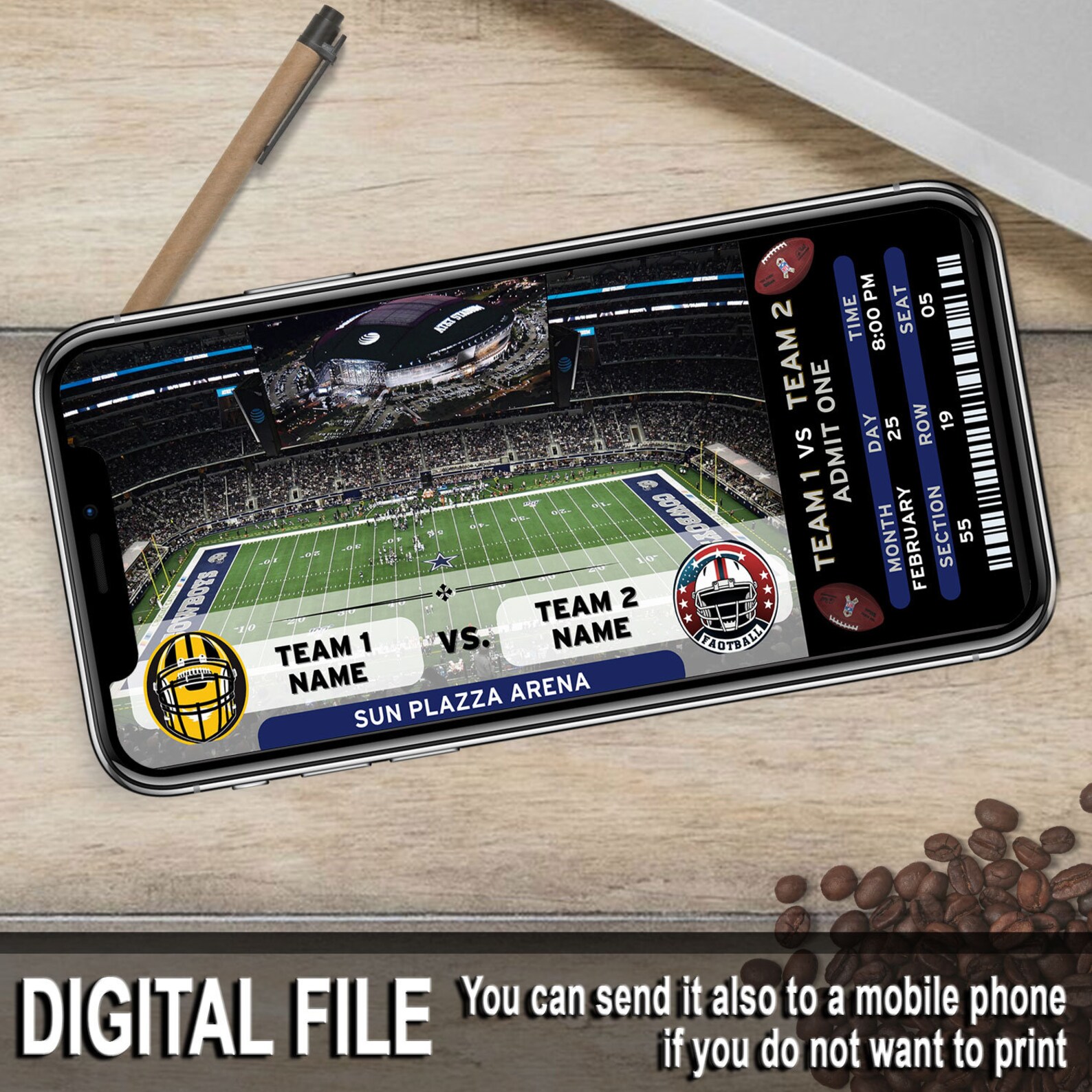 Football Game Ticket, Christmas Football Ticket, Printable Football ...