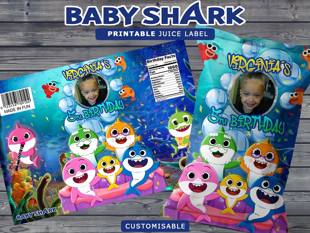 Personalized Baby Shark Party Pack, Baby Shark Chips Bag Label ...
