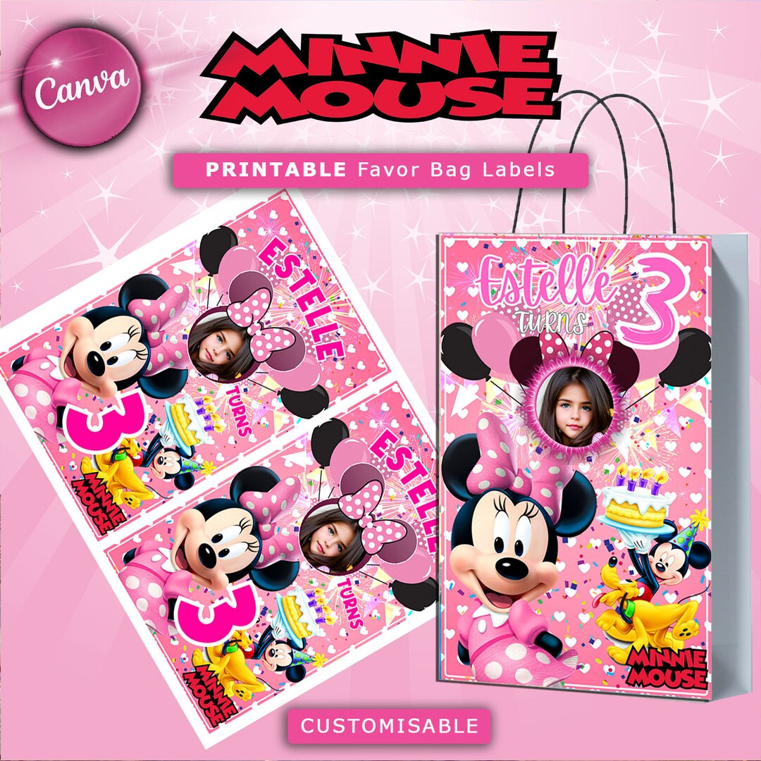 Pink Minnie Mouse Favor Bag Label, Minnie Mouse Birthday Labels, Pink ...
