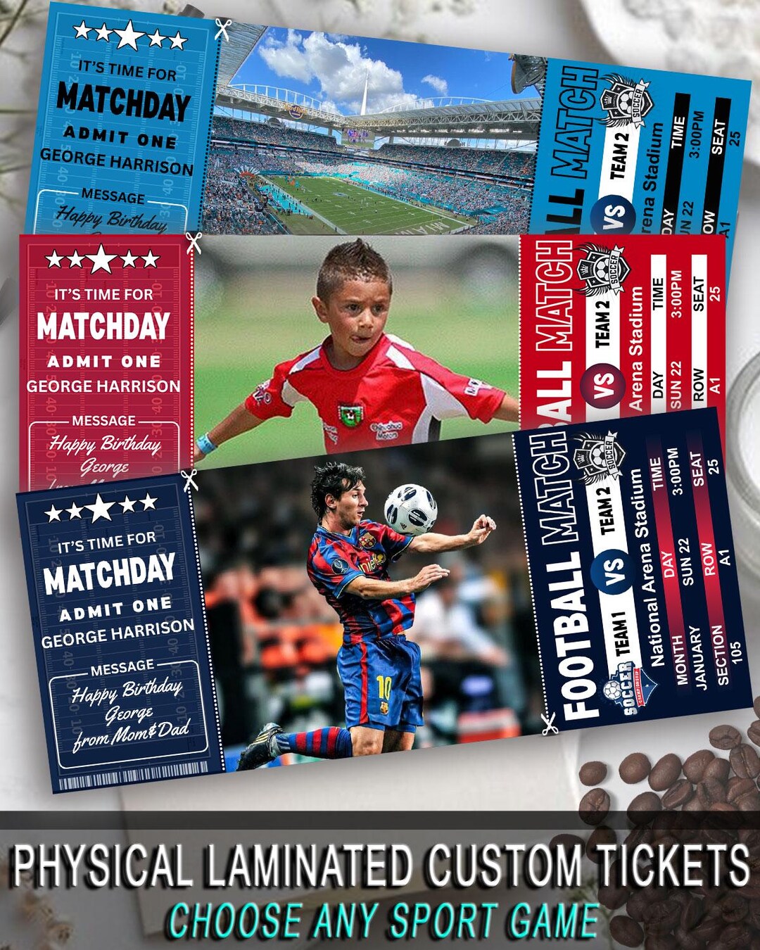 Physical Custom Football Game Ticket, Personalized College Sport ...