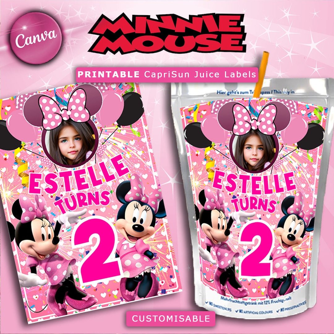 Pink Minnie Mouse Caprisun Juice Label, Minnie Mouse Birthday Labels ...