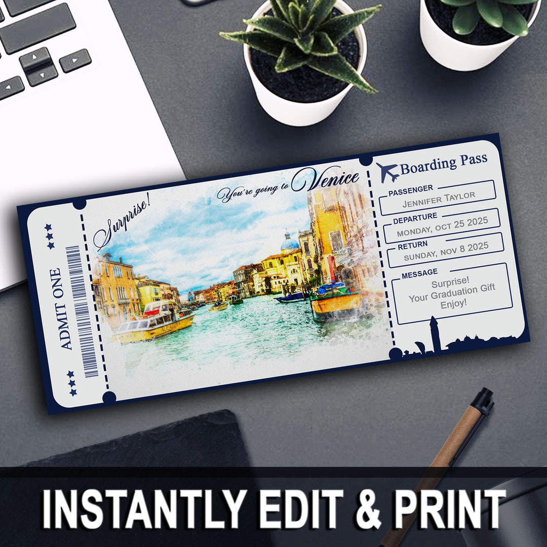 Venice Italy Surprise Gift Ticket, Printable Boarding Pass Souvenir ...