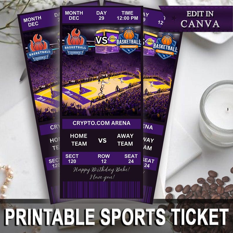 Printable Sports Ticket, Editable Canva Basketball Ticket (digital ...