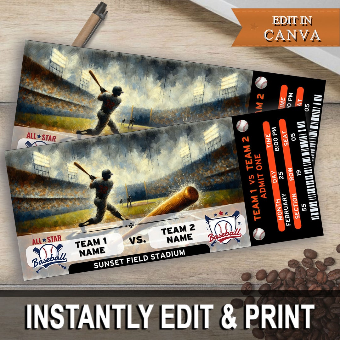 Baseball Game Ticket, Christmas Football Ticket, Printable Baseball ...