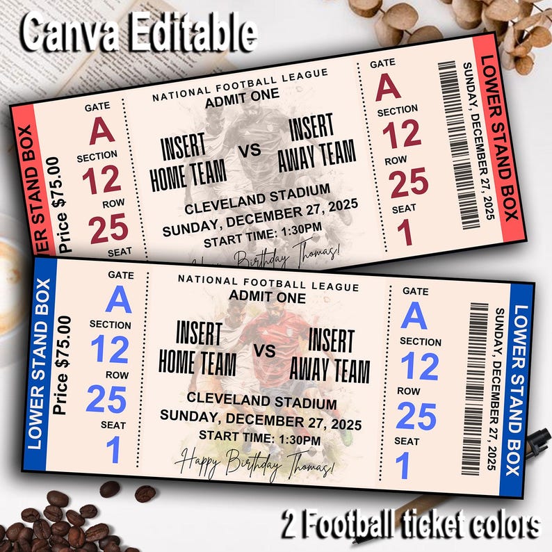 Editable Football Ticket Template: Surprise Gift, Custom Event (digital ...