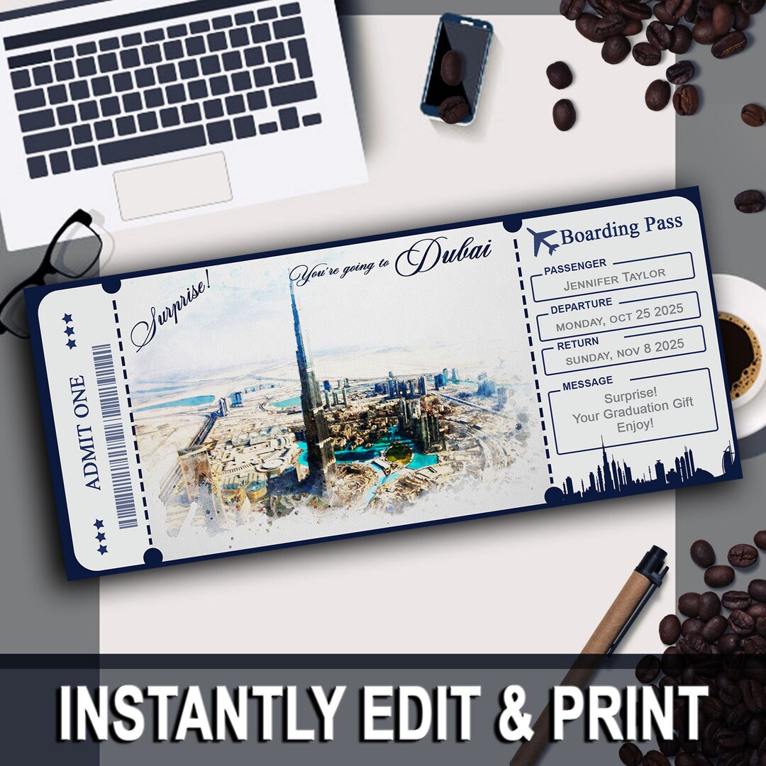 DUBAI Surprise Boarding Pass Travel Ticket, Souvenir Plane Ticket, Gift ...