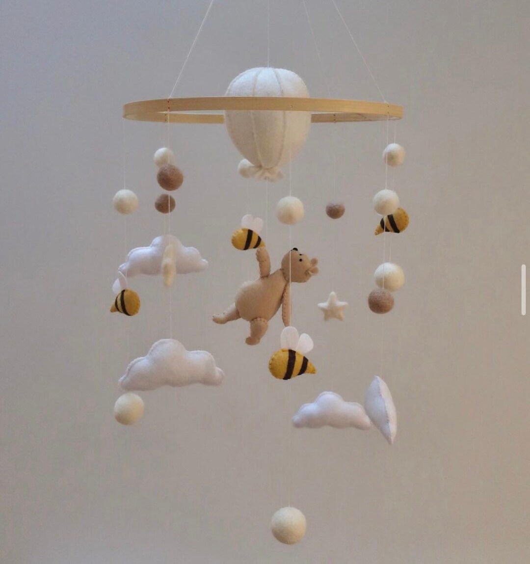 Teddy Mobile, Teddy Bear With Balloon Hanging Mobile, Neutral Colours ...