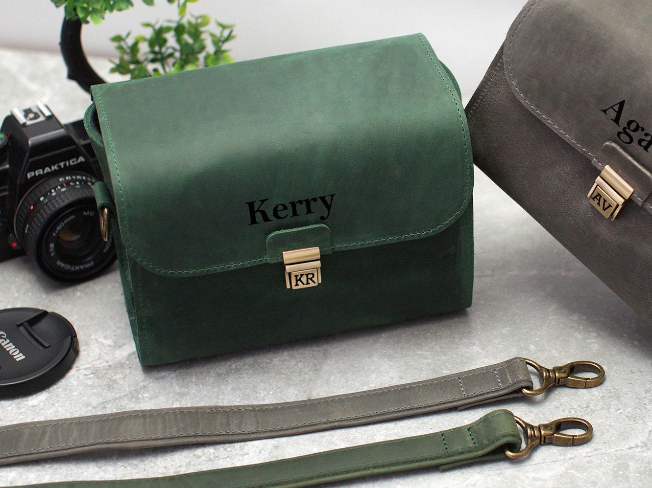 Personalized Leather Camera Shoulder Bag With Adjustable Strap, Custom ...