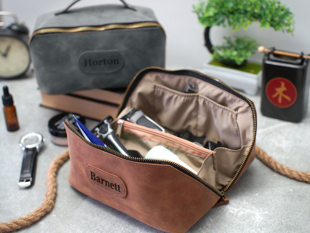 Leather Men's Dopp Kit With Convenient Access, Handle & Zipper Pocket ...