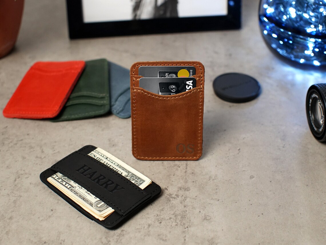 Leather Credit Card and Cash Holder Personalized Money Clip | Etsy