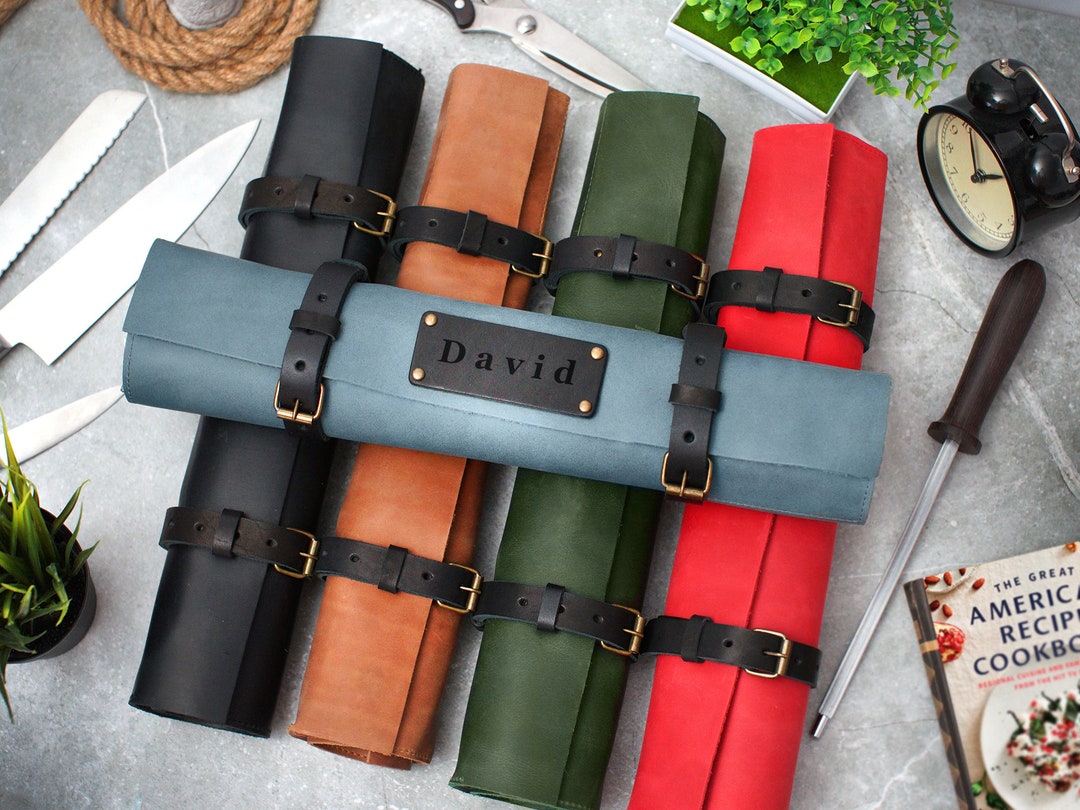 Personalized Leather Knife Roll Case, Chef Knife Bag With 6 Slots for ...