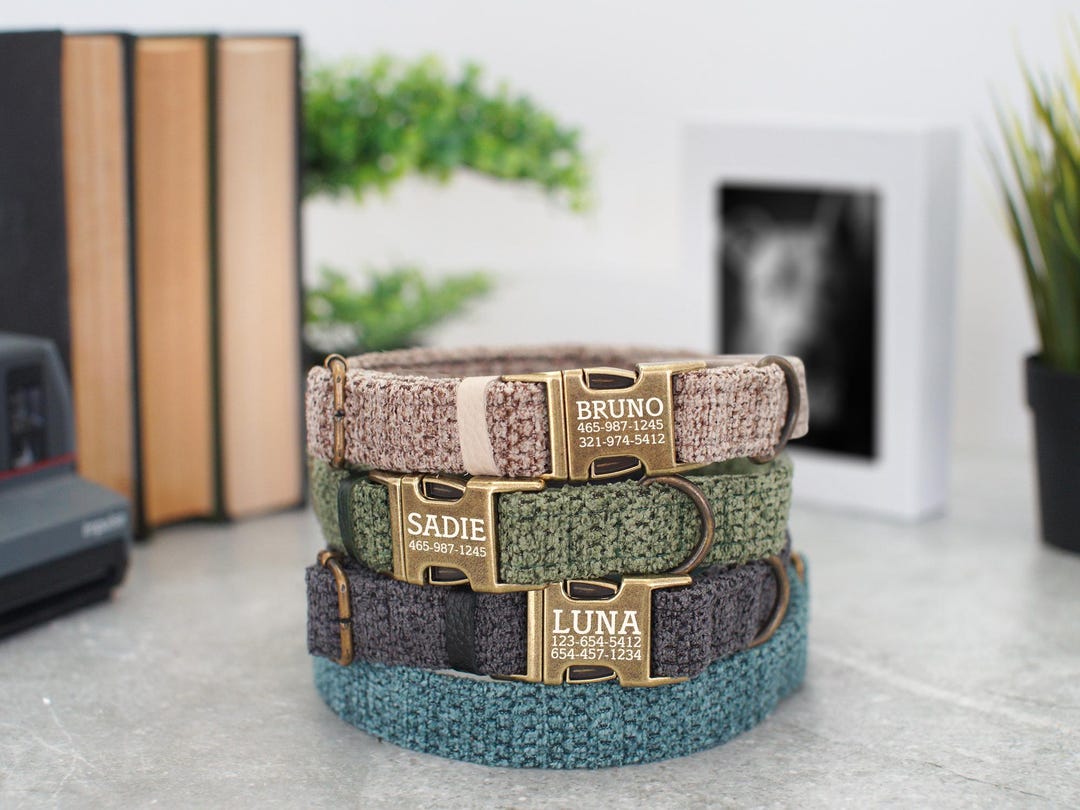 Custom Woven Dog Collar With Name, Personalized Dog Collar With Brass ...