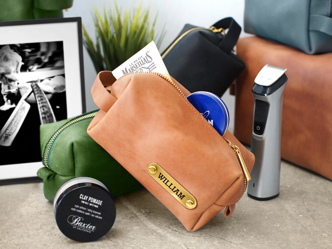 Personalized Dopp Kit for Men, Leather Toiletry Bag for Him With ...