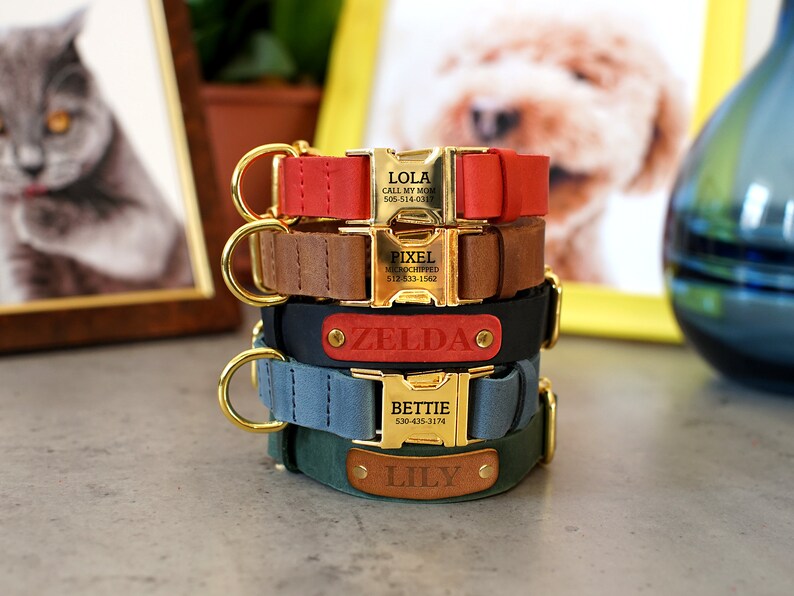 Engraved Metal Buckle Dog Collar Leather Dog Collar - Etsy