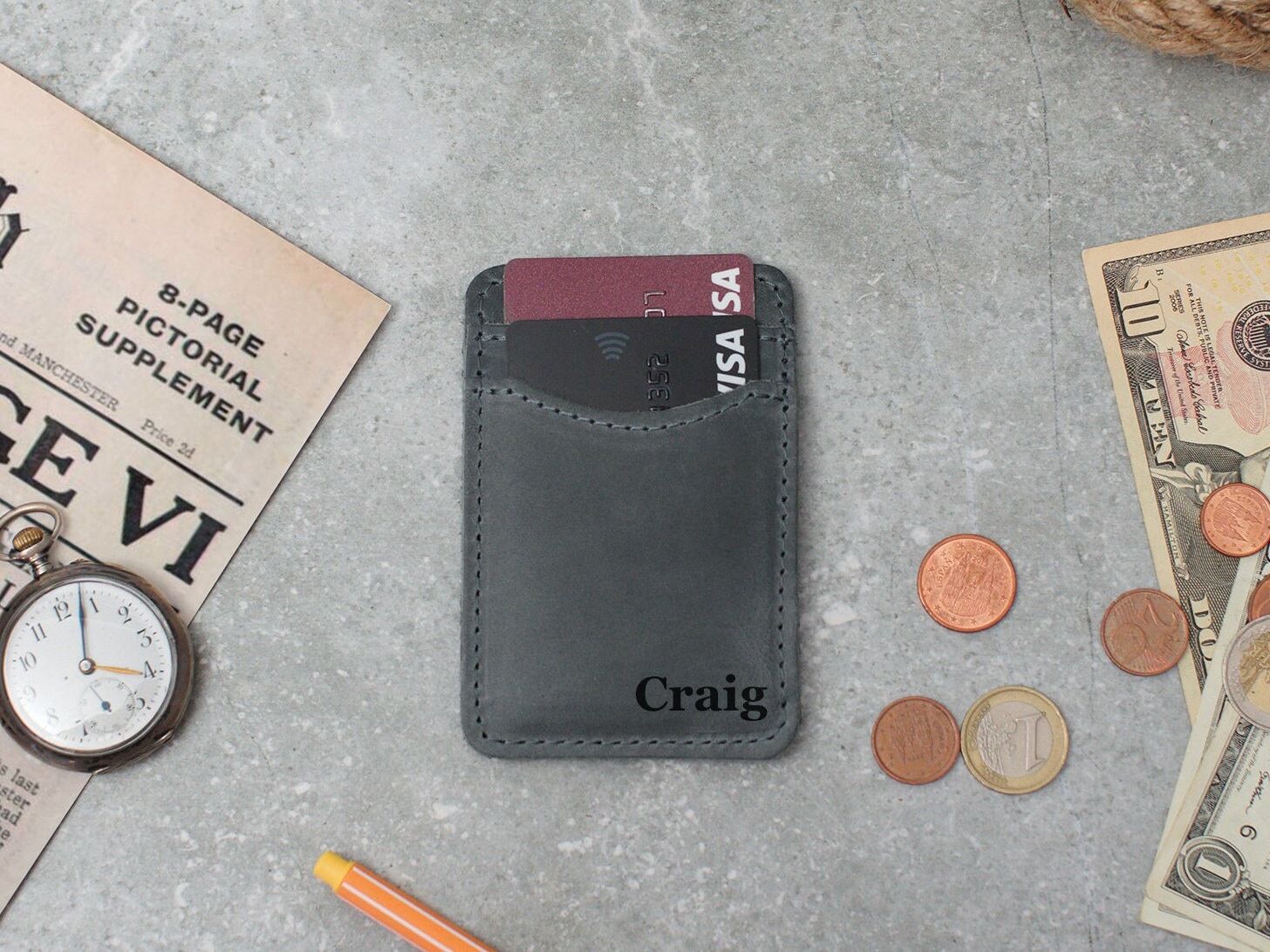 Leather Credit Card and Cash Holder, Personalized Money Clip With ...