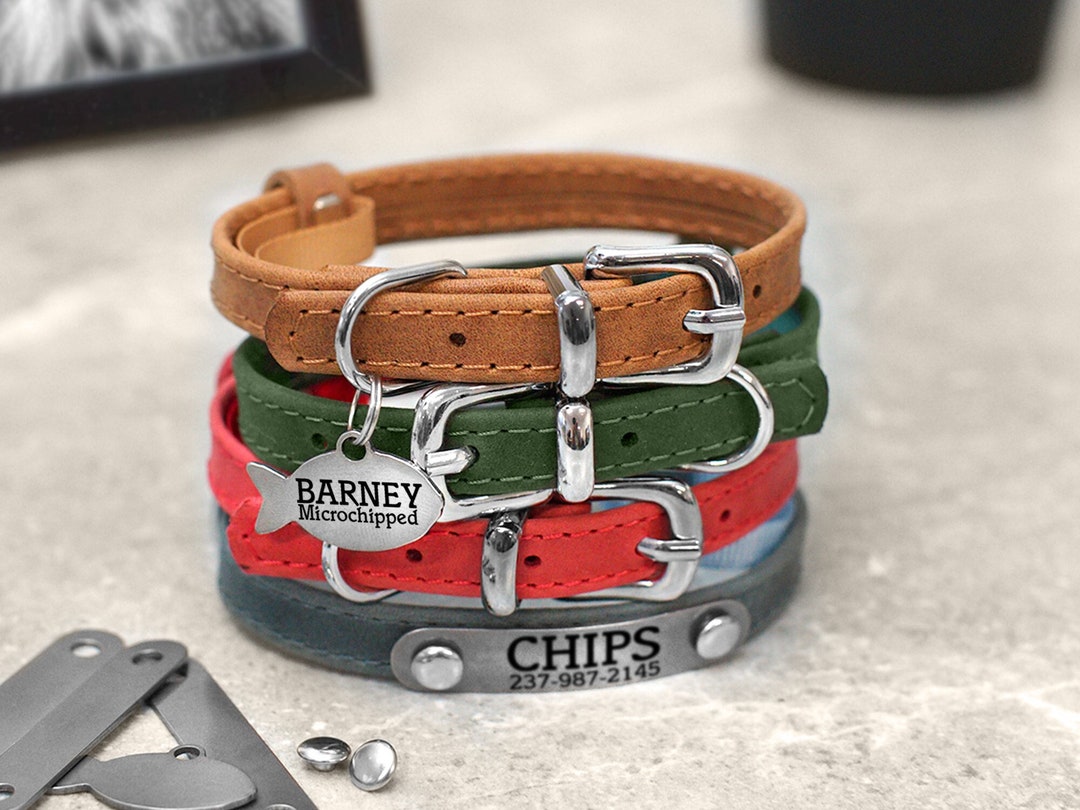 Personalized Cat Collar With Name, Leather Cat Collar, Custom Cat ...
