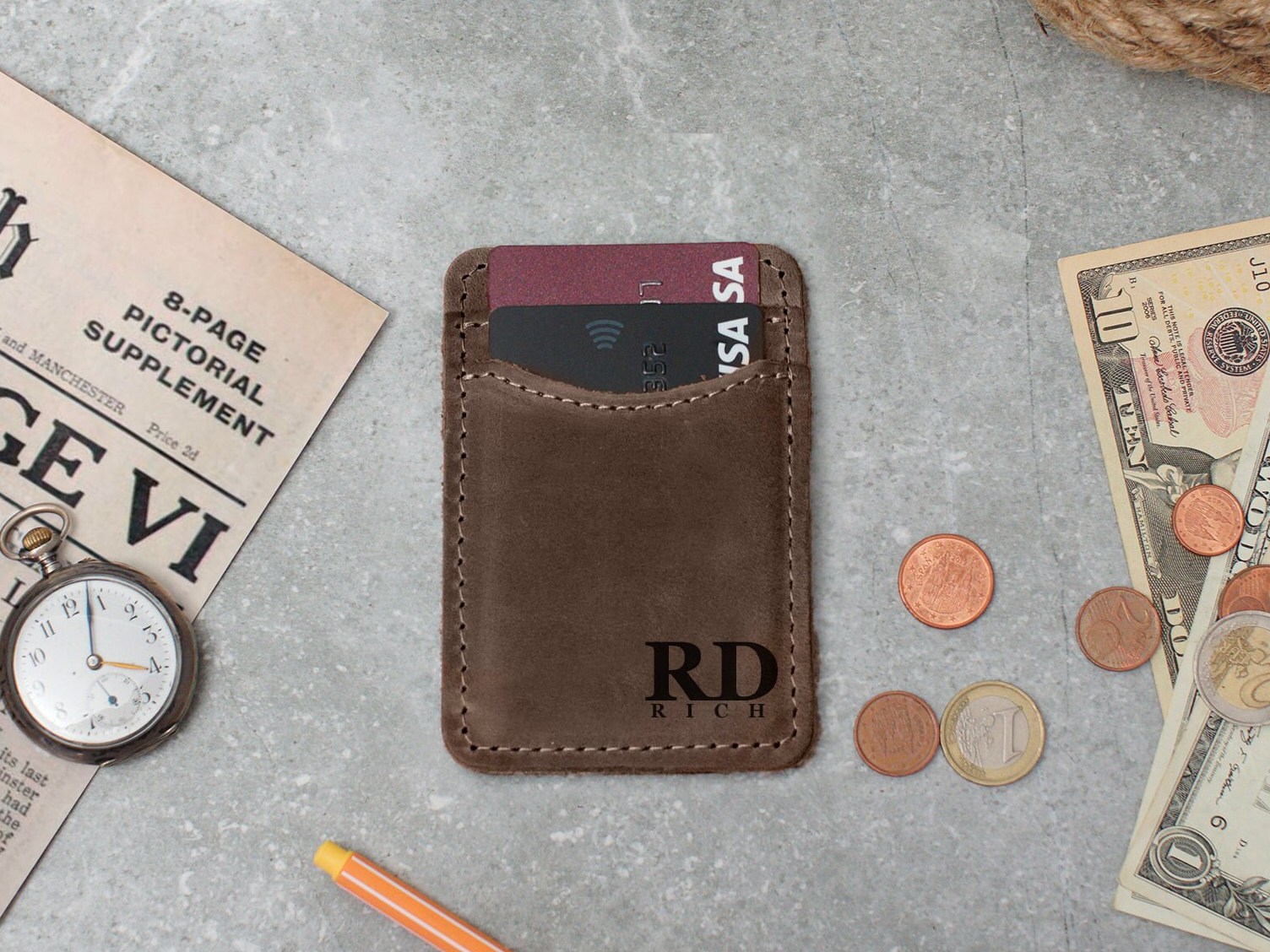 Leather Credit Card and Cash Holder, Personalized Money Clip With ...