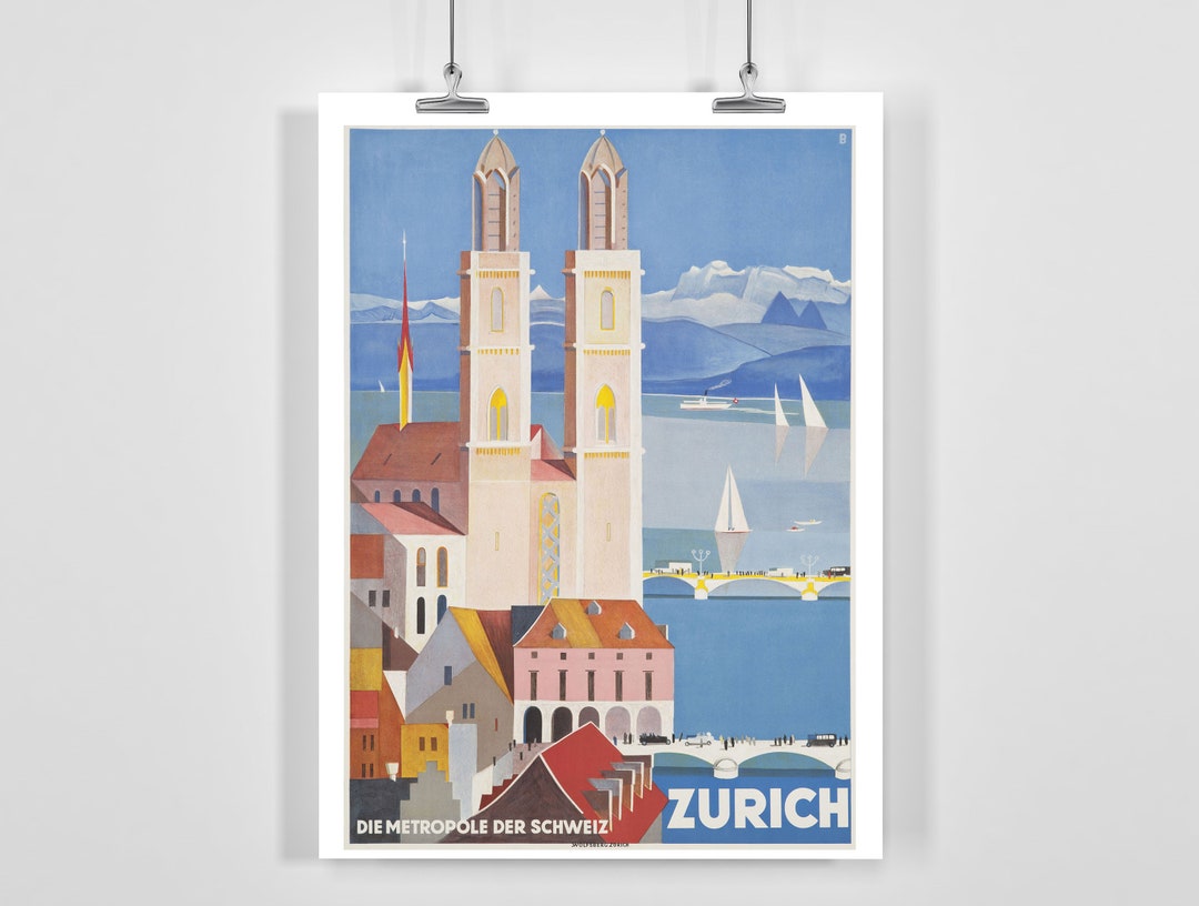 Zurich Switzerland Vintage Travel Poster - Framed / Unframed - Etsy