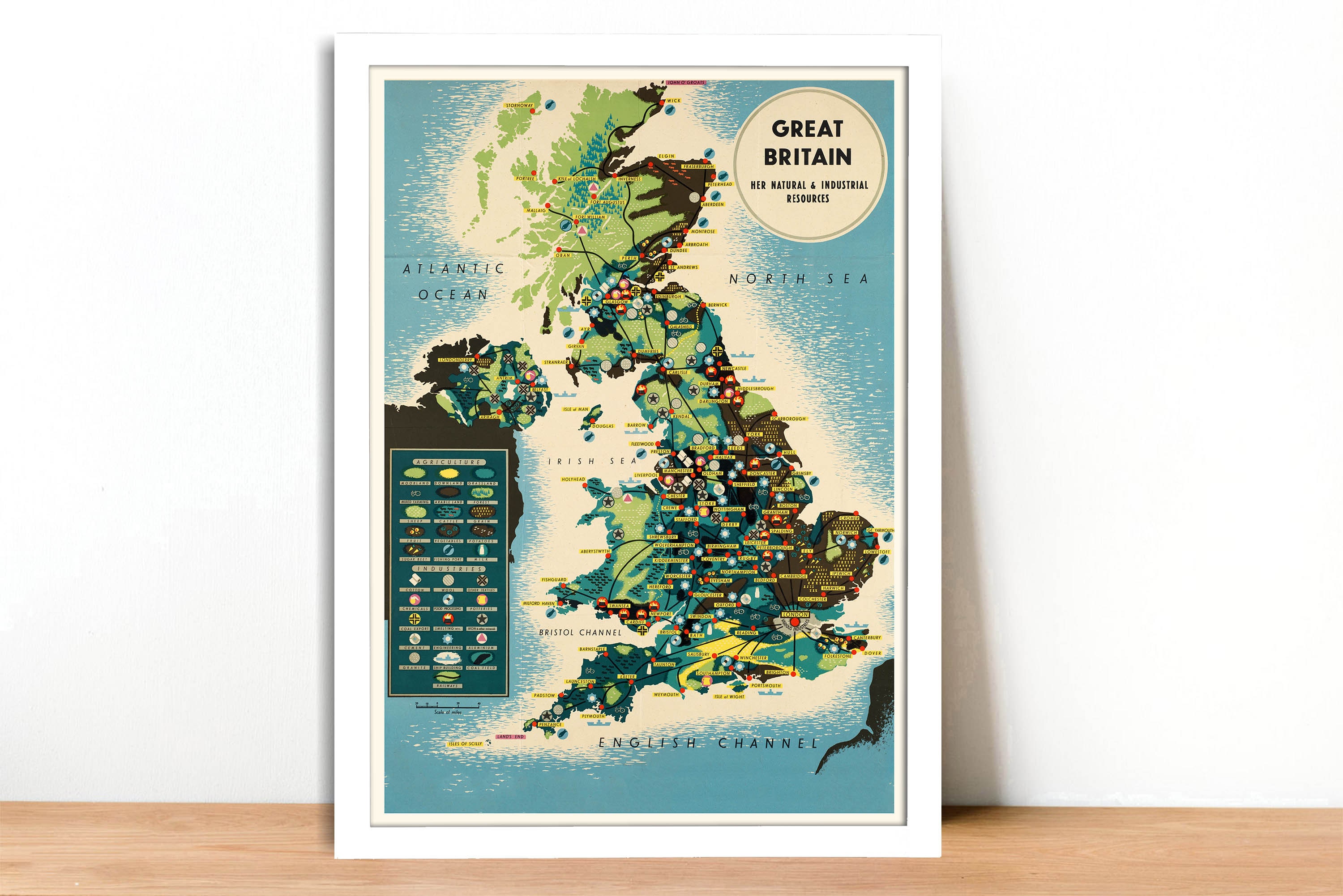 Great Britain Map Her Natural Industrial Resources Vintage - Etsy