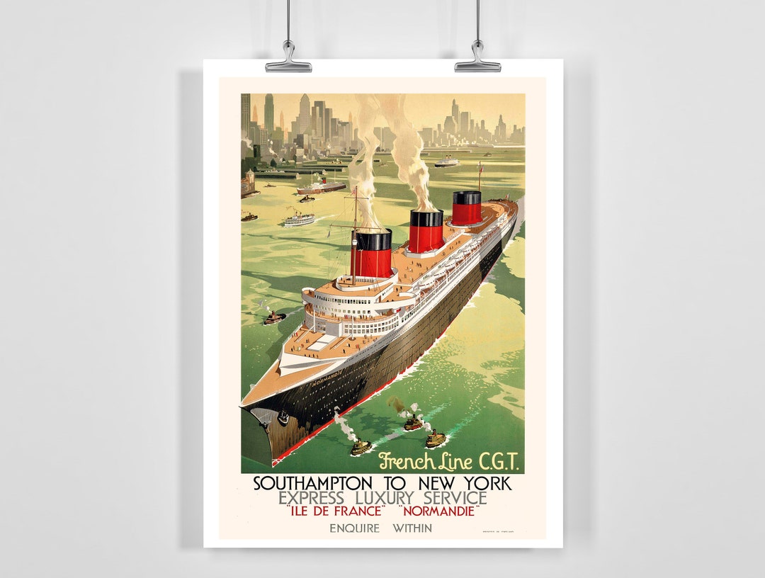 French Line CGT Southampton to New York Express Luxury Service Vintage ...