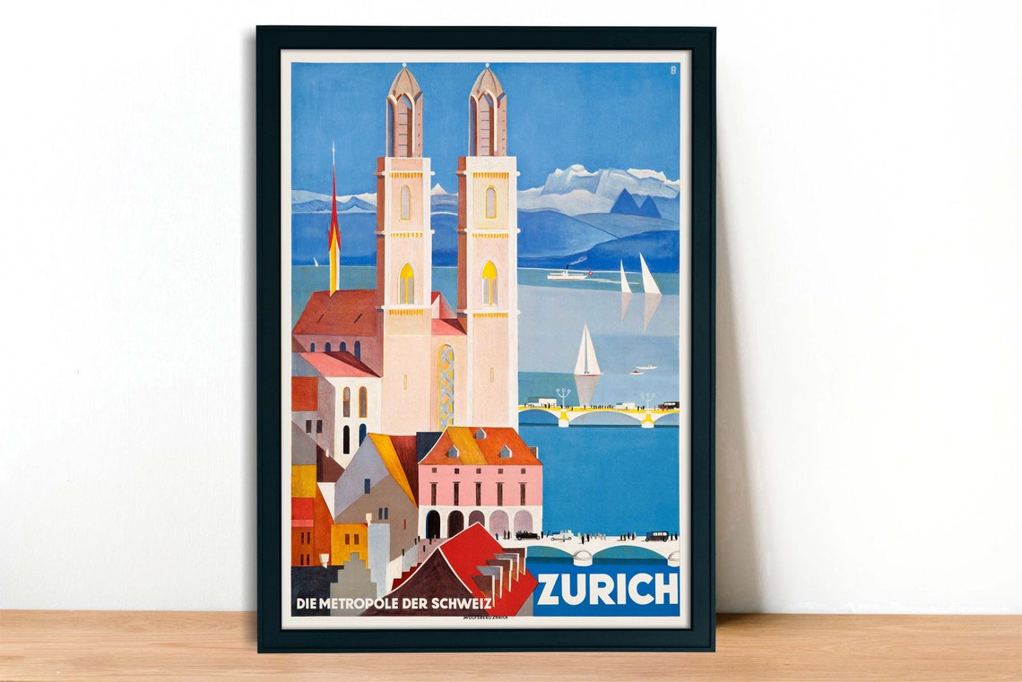 Zurich Switzerland Vintage Travel Poster - Framed / Unframed - Etsy