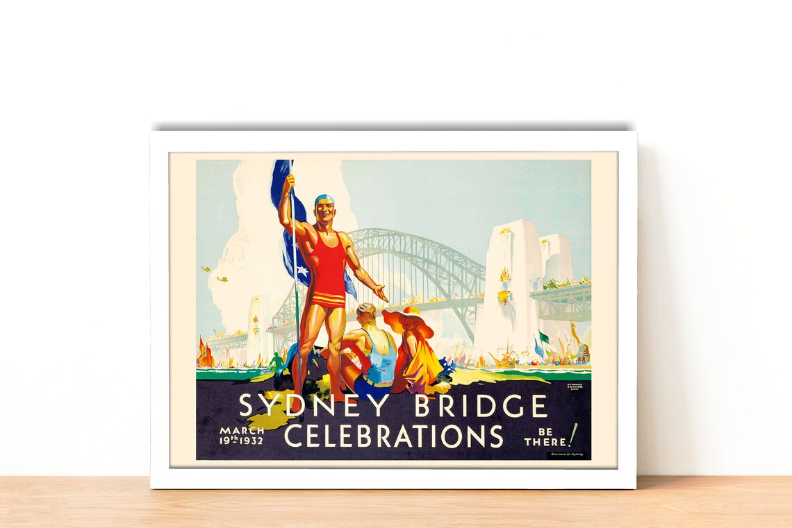 Sydney Bridge Australia Vintage Travel Poster - Framed / Unframed - Etsy