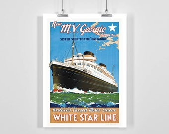 New MV Georgic White Star Line Ship 1931 Vintage Reproduction Travel ...