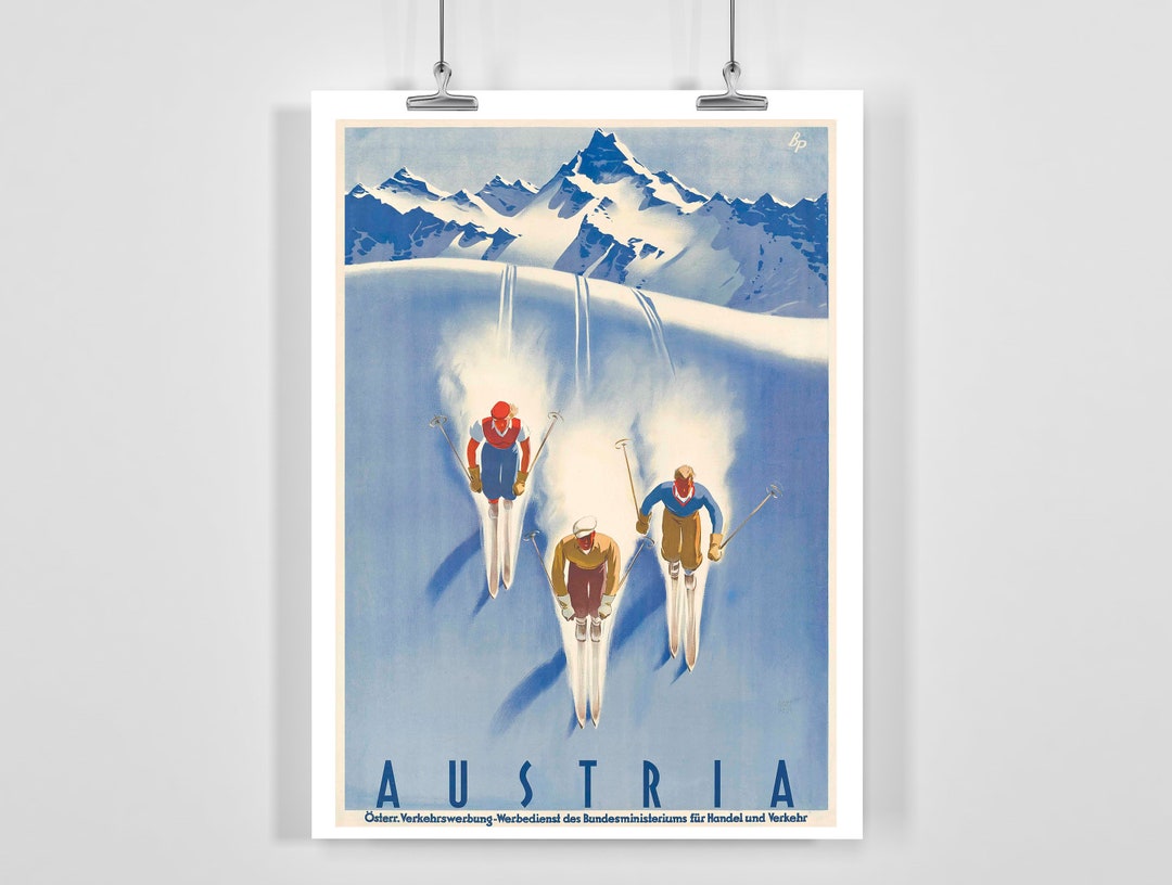 Skiing in Austria Vintage Ski Poster - Framed / Unframed - Etsy