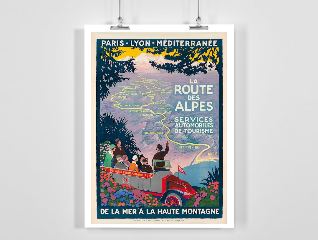 Paris Lyon Mediterranean Alps Route France Vintage Travel Poster ...