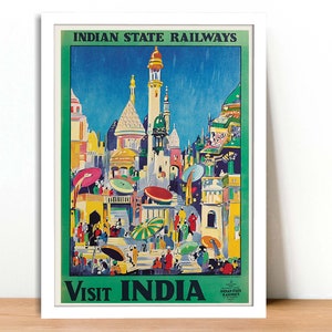 Visit India Indian State Railways Vintage Travel Poster - Framed ...