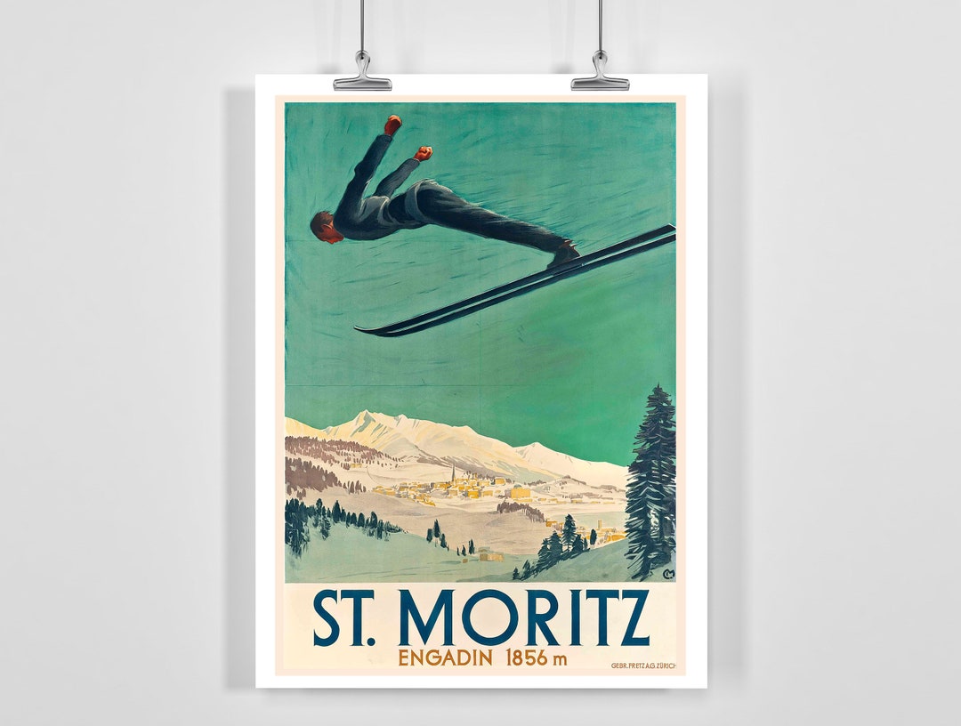 St. Moritz Engadin Zwitzerland Vintage Travel Poster - Framed ...