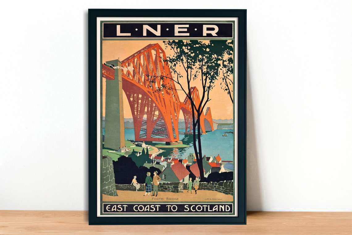 Forth Bridge East Coast to Scotland Vintage Travel Poster - Framed ...