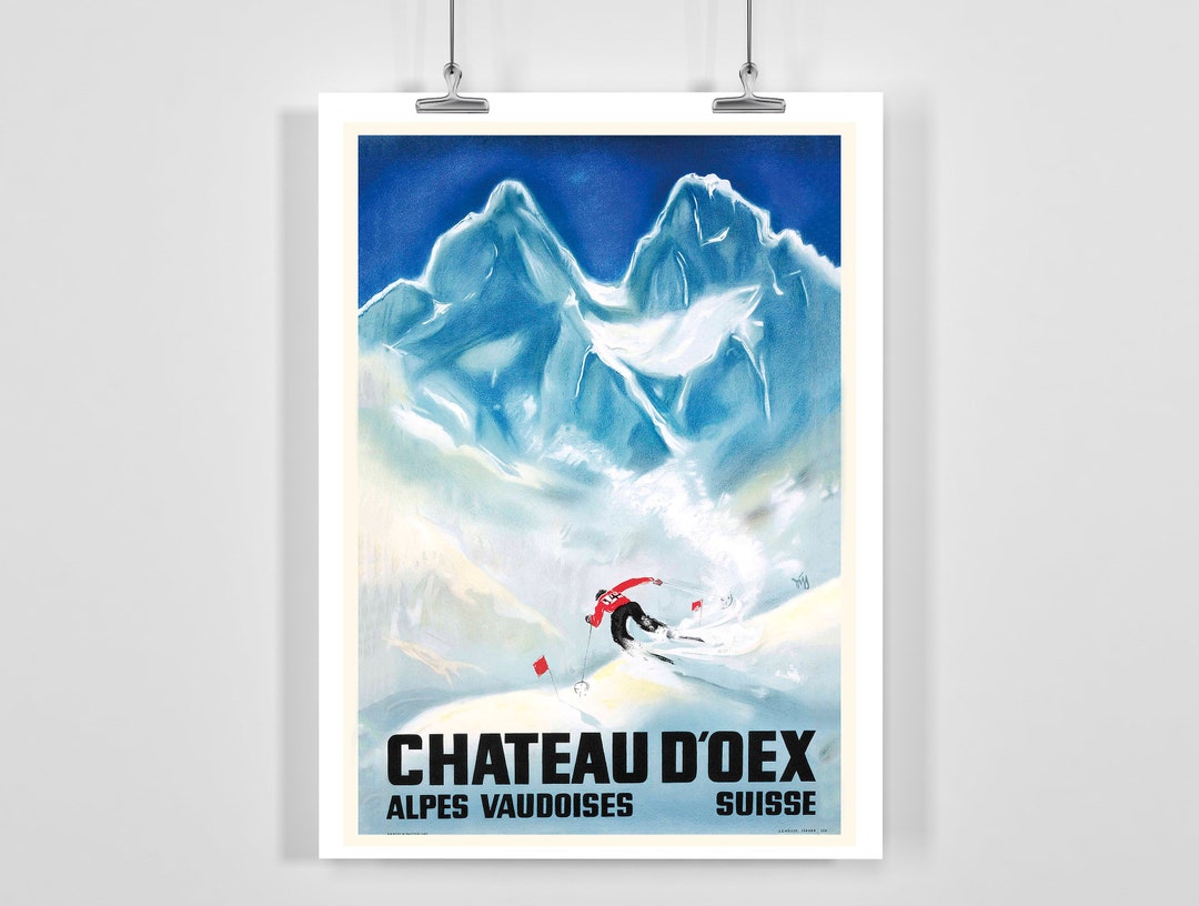 Château-d'oex Switzerland Vaud Alps Vintage Ski Poster - Framed ...