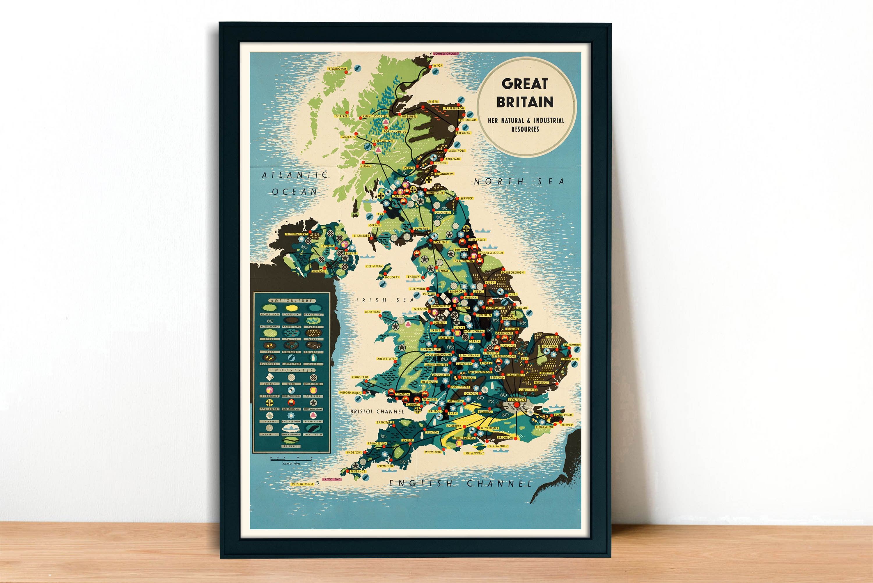 Great Britain Map Her Natural Industrial Resources Vintage - Etsy