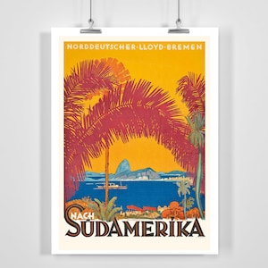 To South America Vintage Travel Poster - Framed / Unframed - Etsy
