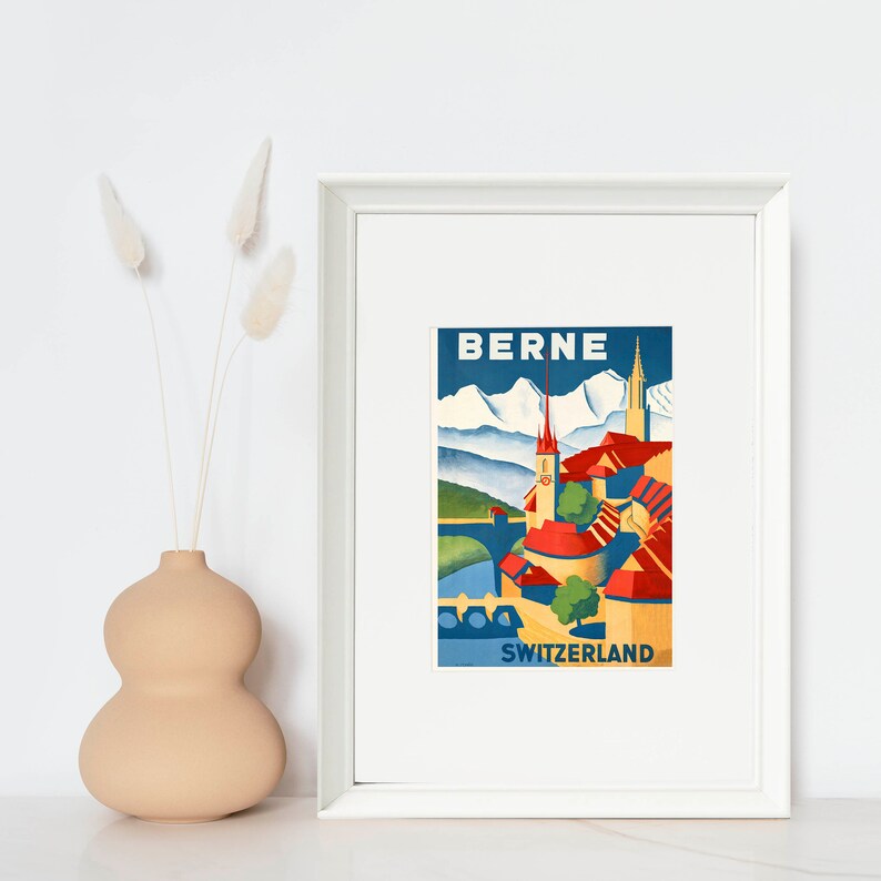 Bern Switzerland Vintage Travel Poster - Framed / Unframed - Etsy