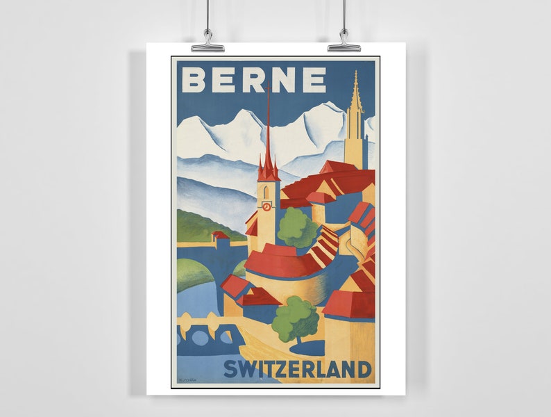 Bern Switzerland Vintage Travel Poster - Framed / Unframed - Etsy