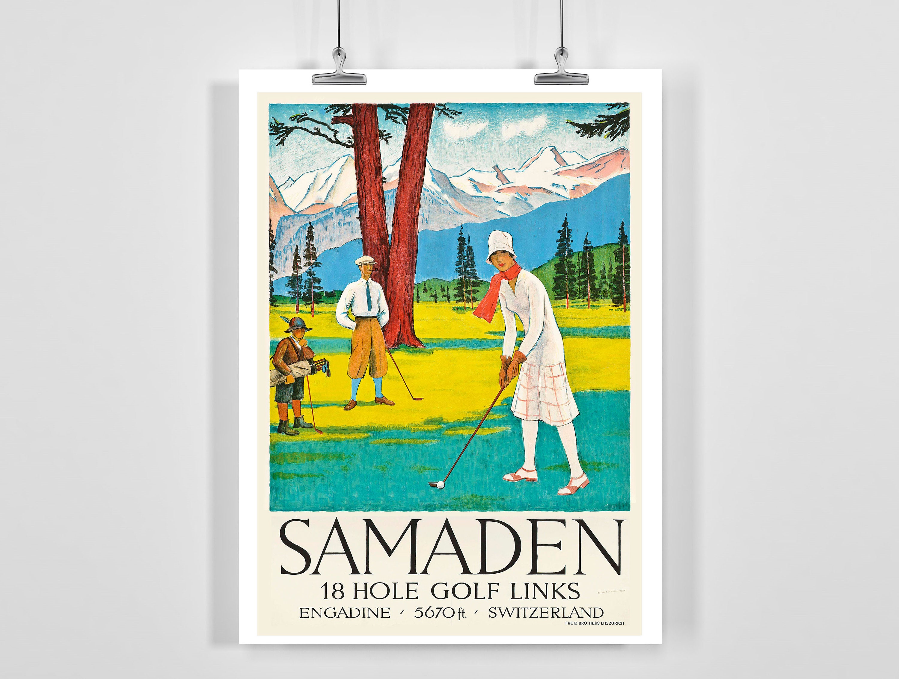 Samedan Switzerland Engadine Golf Club Vintage Travel Poster - Etsy