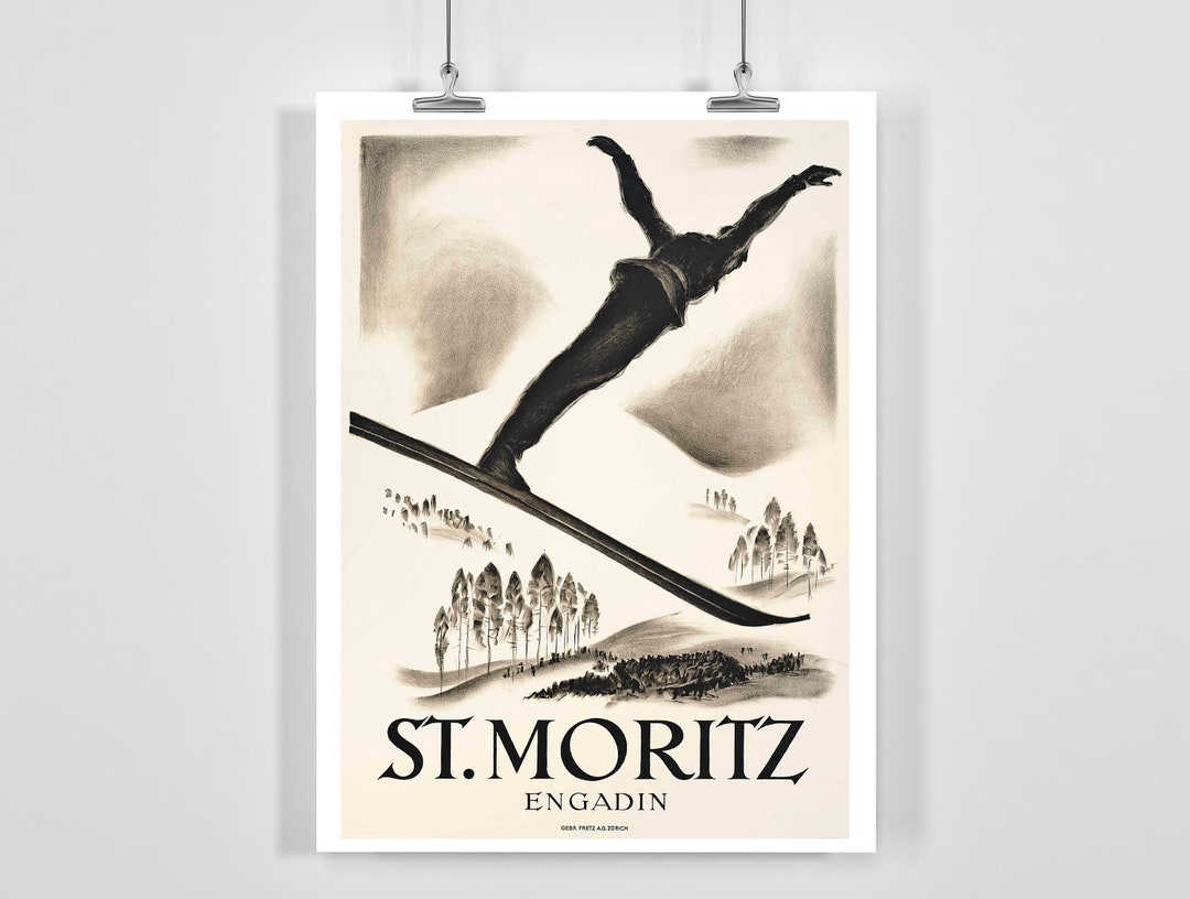 St. Moritz Engadin Valley Switzerland Vintage Ski Poster - Framed ...