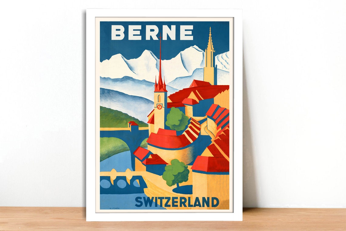 Bern Switzerland Vintage Travel Poster - Framed / Unframed - Etsy